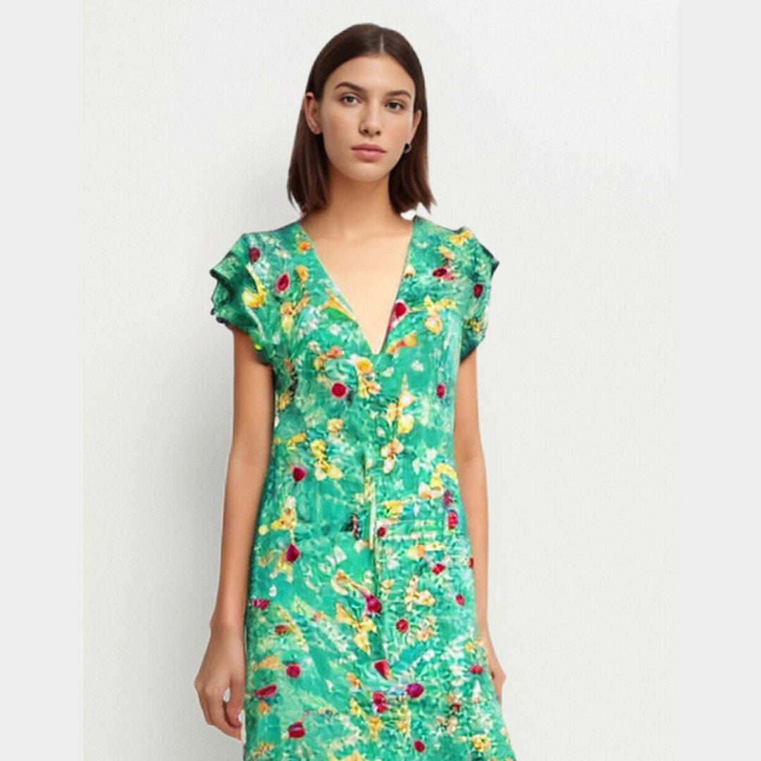 Hooper Dress In green flowey – Honey Fashion